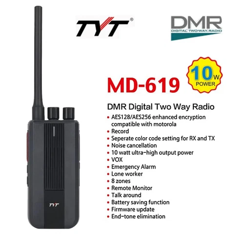 l TYT MD-619 UHF 400-480MHz 10W AES128 AES256 DMR Digital Walkie Talkie | eBay
