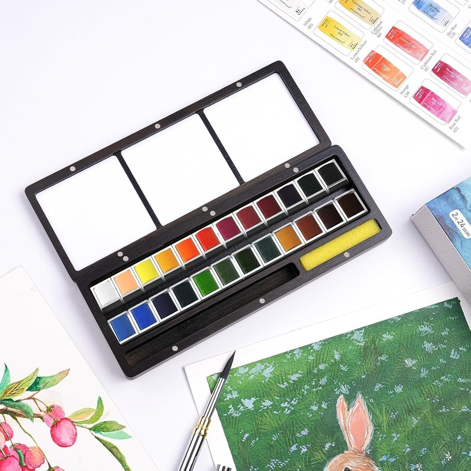 Fuumuui Watercolor Paint Set, 24 Watercolor Paints W/ Dual Tip Travel ...
