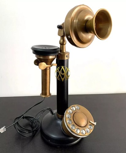 Vintage Rotary Dial Candlestick Phone Antique Brass American Landline ...
