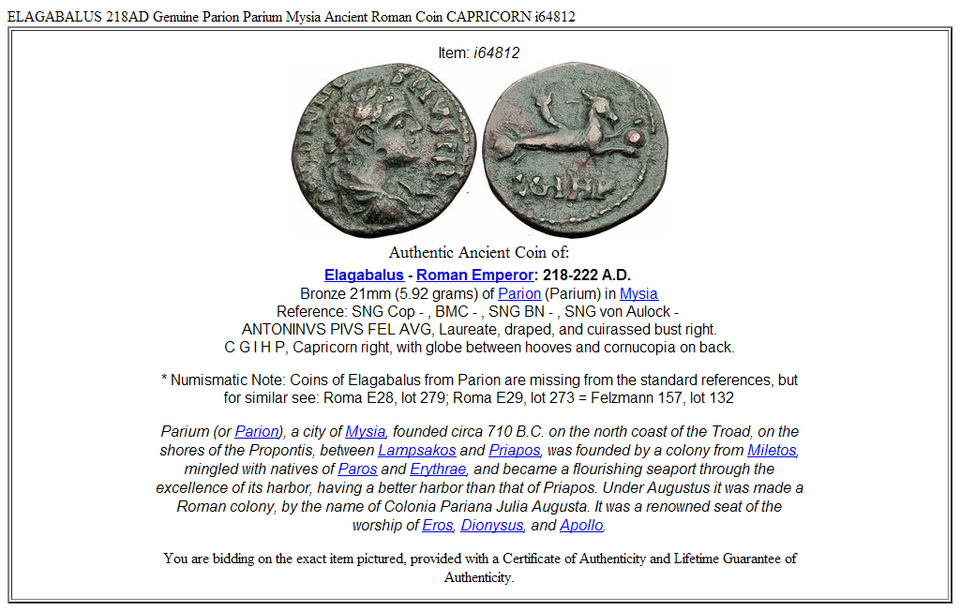ELAGABALUS 218AD Genuine Parion Parium Mysia Ancient Roman Coin ...