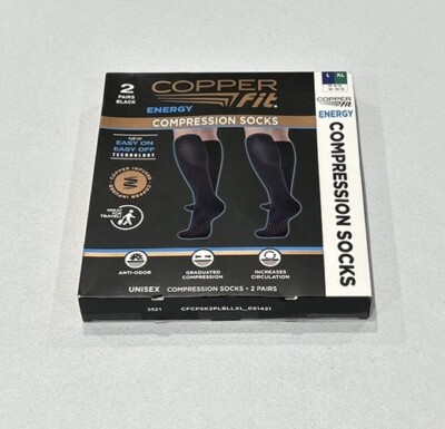 Copper Fit Unisex Energy Compression Socks-2 Pack, Black, M: 9-12, W ...