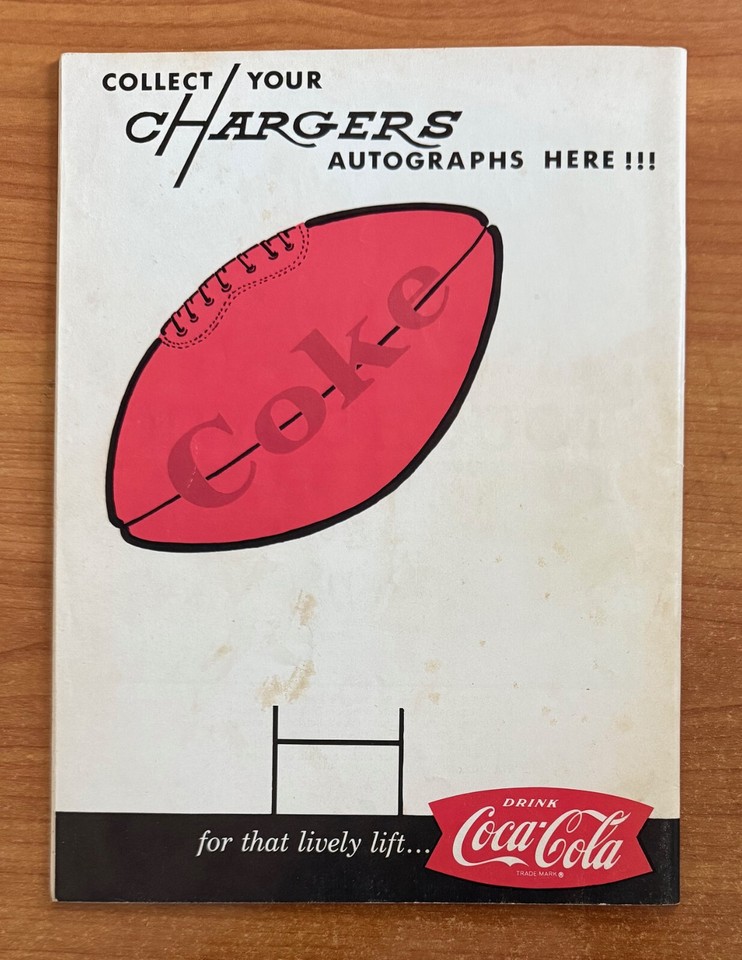 vintage 1962 AFL NFL HOUSTON OILERS @ SAN DIEGO CHARGERS FOOTBALL ...