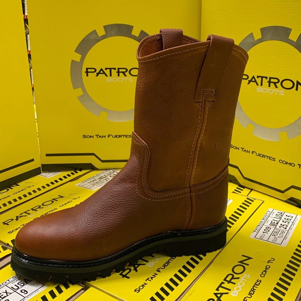 MEN'S WORK BOOTS GENUINE LEATHER BROWN COLOR WESTERN COWBOY PULL ON ...