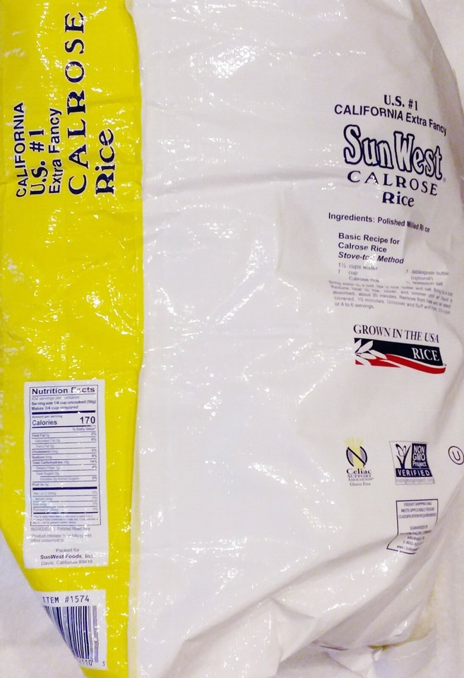 50 LB BAG Sun West California Extra Fancy Calrose Rice USA Rice 22.68 ...