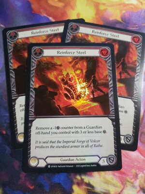 3x Reinforce Steel Red Rainbow Foil Playset Dynasty Flesh and Blood | eBay