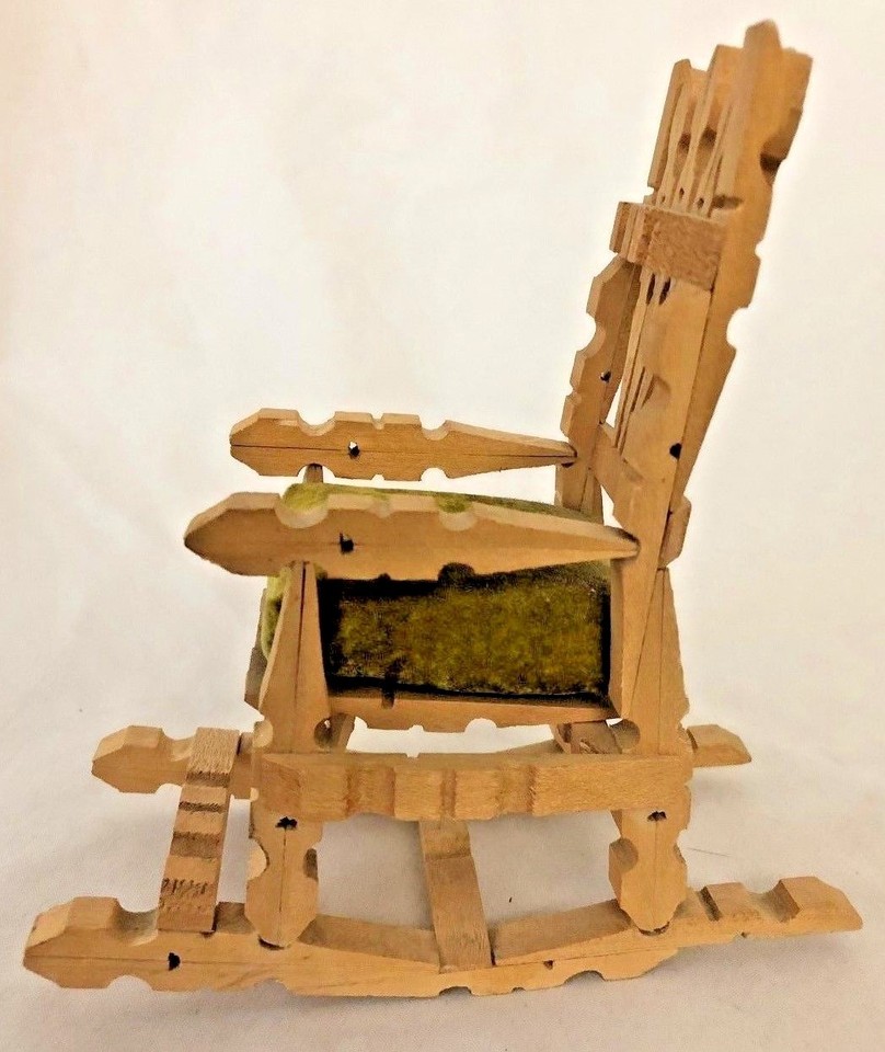 Tramp Art Wood 7" Rocking Chair Figurine Furniture - Made From Clothes ...