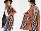 Boho Aztec Tribal Southwestern Print Knit Cardigan Sweater Duster Top S ...