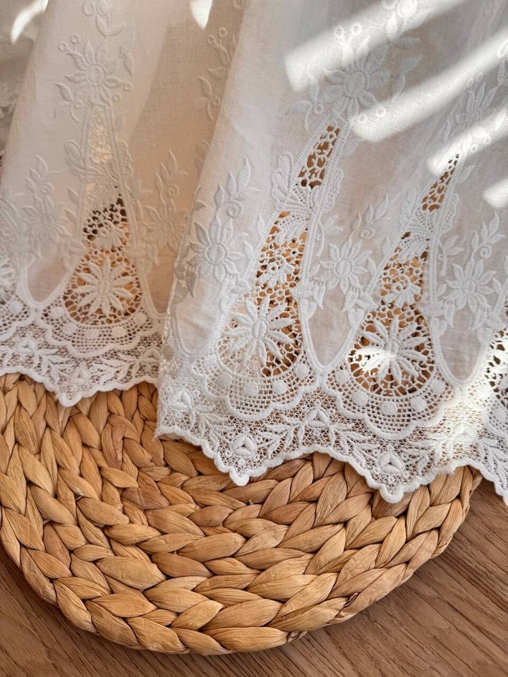 Eyelet Lace Fabric Off-White Color Cotton Embroidered Material 53 ...