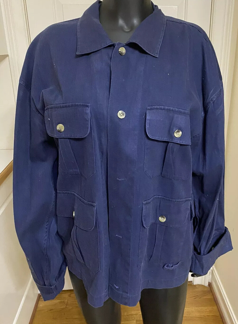 US Expedition Blue Safari Jacket Button-up 4 Pockets … - Gem