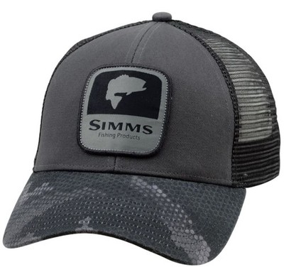 Simms Fishing Original Bass Patch Trucker Cap Camo NoGlare Black ...