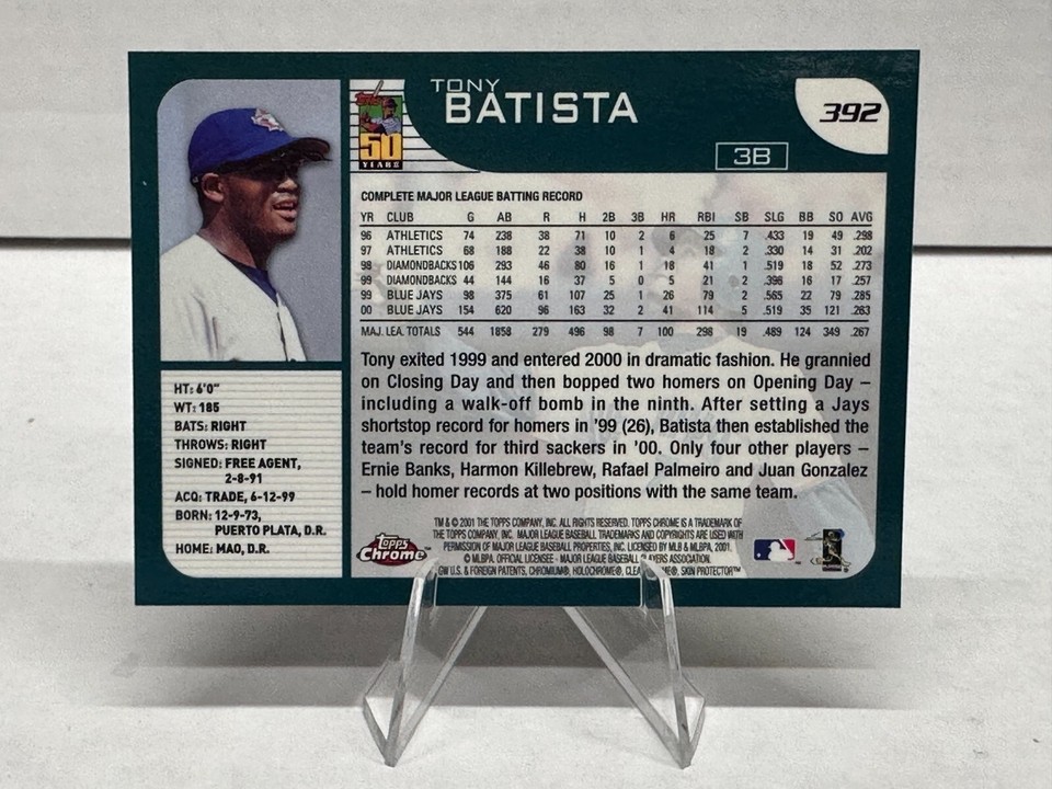 2001 Topps Chrome #392 Tony Batista Toronto Blue Jays Baseball Card | eBay