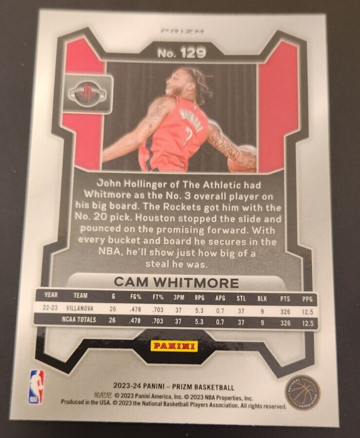 2023-24 Prizm Cam Whitmore RC Cracked Ice Red #163 Rockets Rookie | eBay
