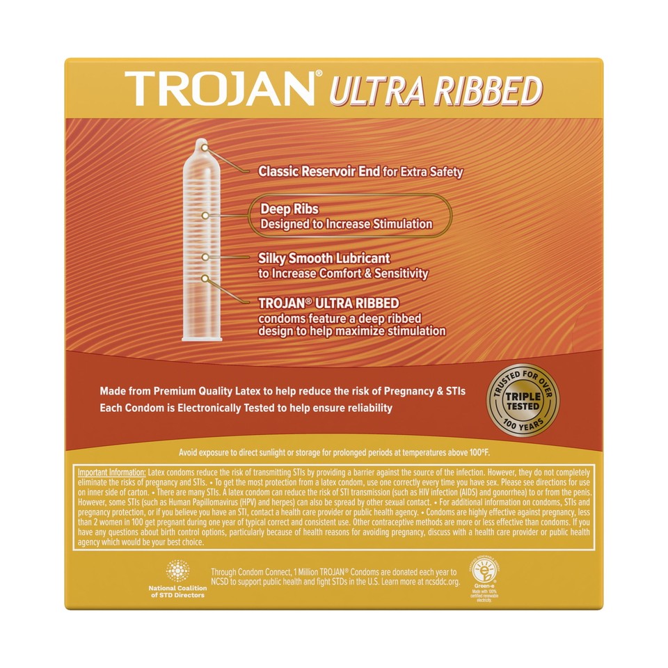 Trojan Ultra Ribbed Lubricated Condoms for Ultra Stimulation, 36 Count ...