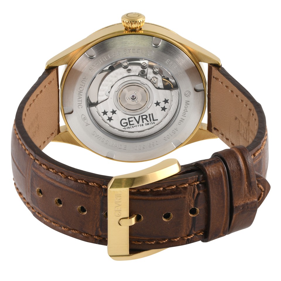 Gevril 48105 Men's Empire Swiss Automatic ETA 2895 Exhibition Case back ...