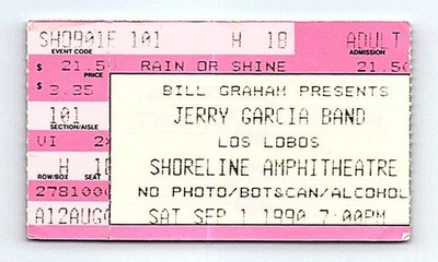 Jerry Garcia Band Concert Ticket Stub September 1 1990 Mountain View ...