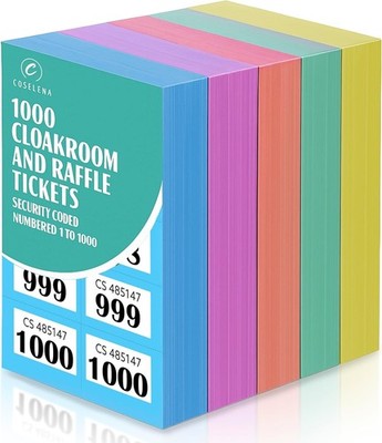 5 Books of 1-1000 Cloakroom Raffle Tombola Draw Tickets Numbered Mixed ...