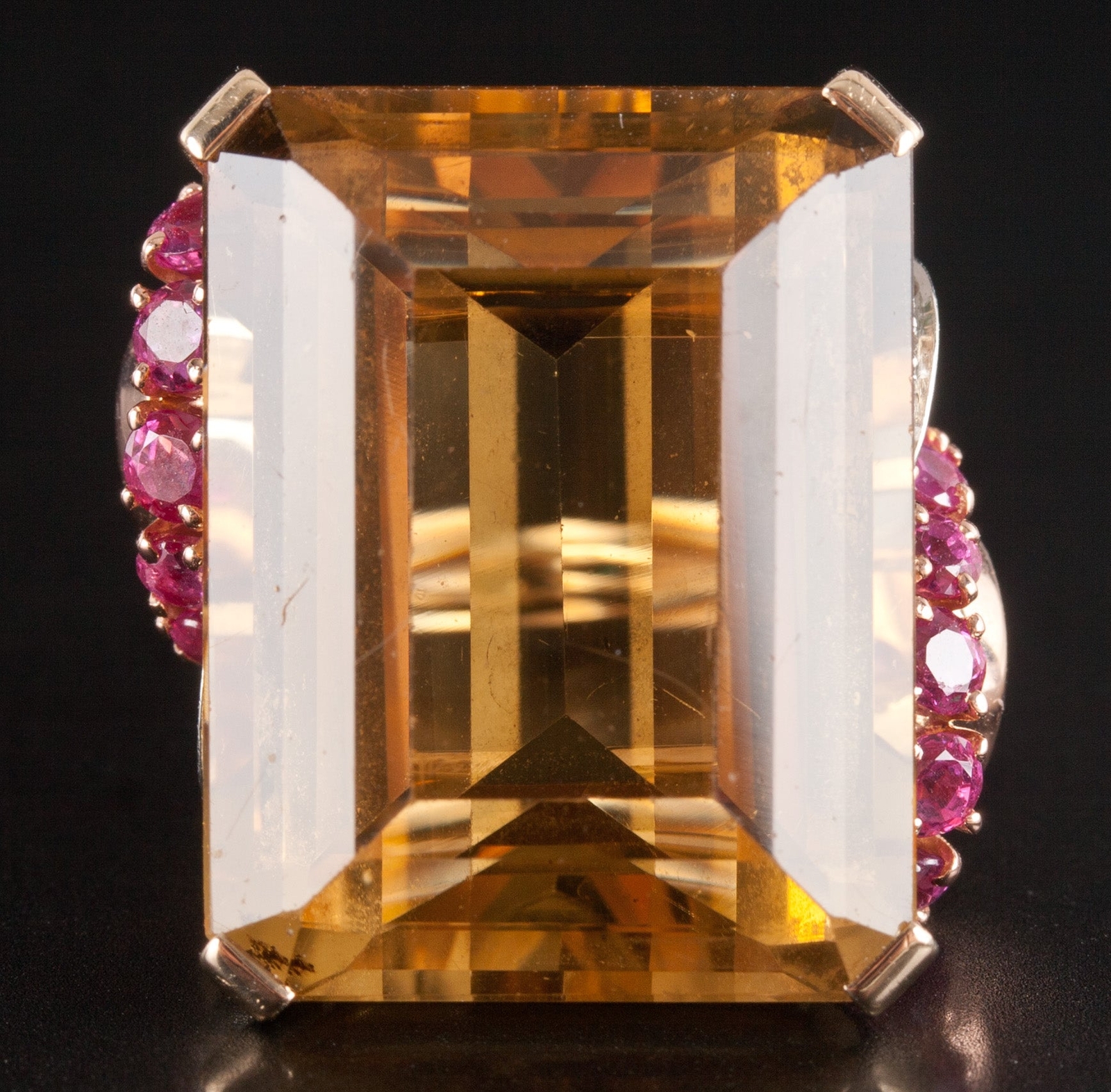 14k Yellow White Gold Citrine Ruby Diamond Cocktail Ring 40.72ctw 22.1g ...