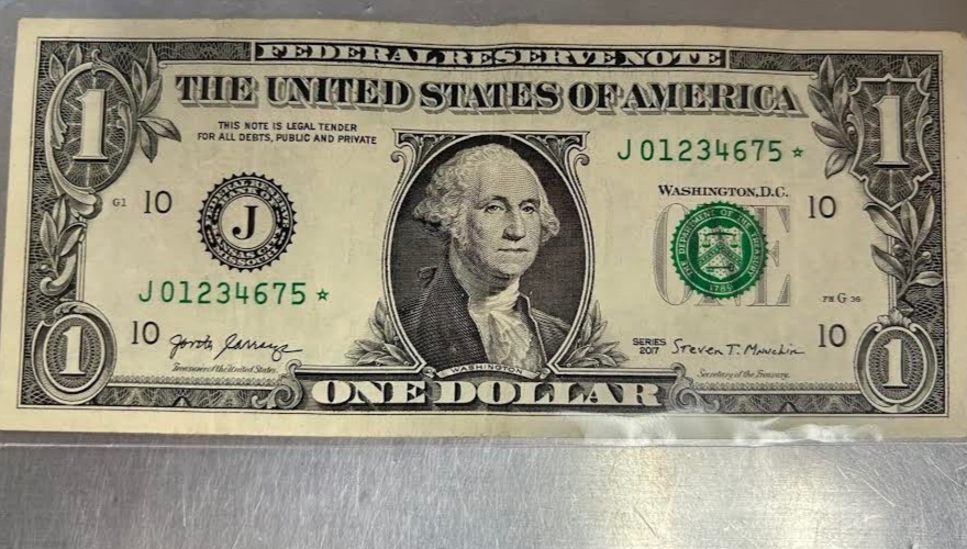 True 8 Digit Ladder Fancy Serial Number One Dollar Bill 01234675 FW ...