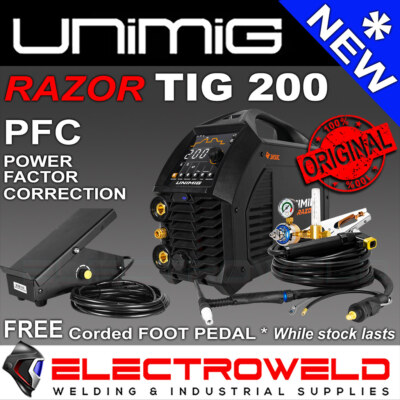 UNIMIG Razor Tig 200 ACDC Welder + Foot Pedal + Torch Pulse Stick AC/DC ...