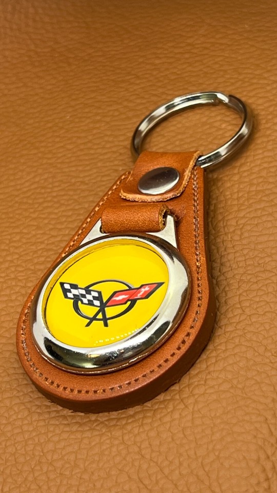 YELLOW CORVETTE PREMIUM LEATHER 100% HIGH QUALITY KEYCHAIN C5 | eBay