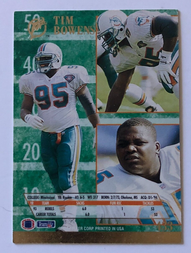 1994 Fleer Ultra #433 Tim Bowens Rookie Miami Dolphins | eBay