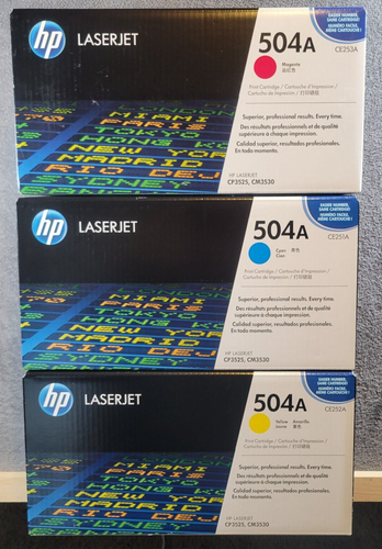 HP Genuine OEM LaserJet Toner Ink Cartridges 504A Cyan Magenta Yellow ...