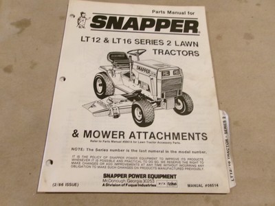 SNAPPER LT12 & LT16 SERIES 2 LAWN TRACTORS & MOWER ATTACHMENTS PARTS ...