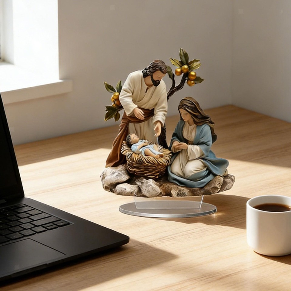 Christmas Nativity Scene Holy Family 2D Acrylic Ornament with Base ...