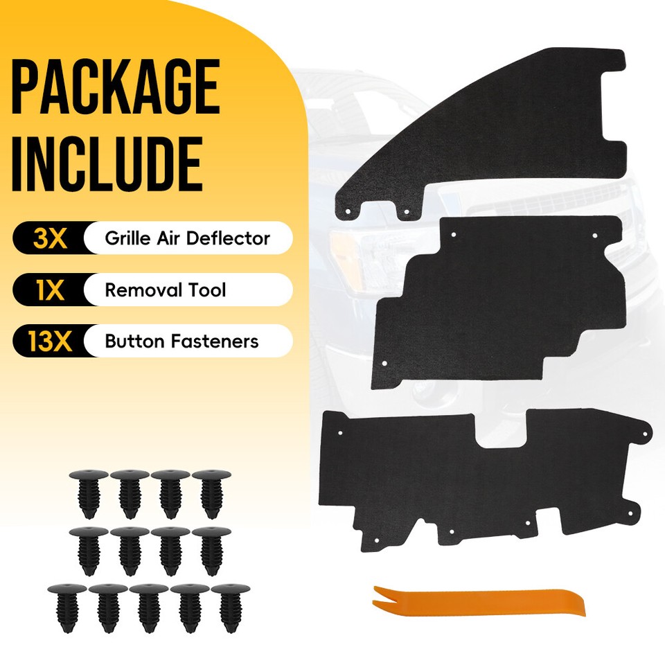 3PCS Radiator Air Deflector Set w/ Fasteners For 2009-2014 Ford F-150 ...