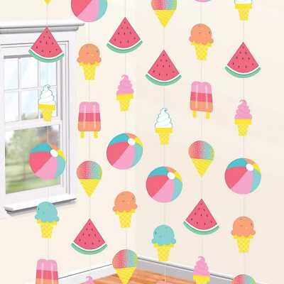 Just Chillin Pool Party 6 Piece Hanging String Decorations Beach Ball ...