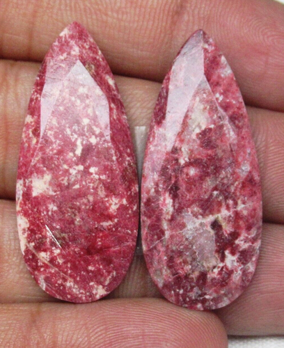 Natural Thulite Gemstone Pair Pear Cab 42.75 Cts Loose Cabochon J 2653 ...