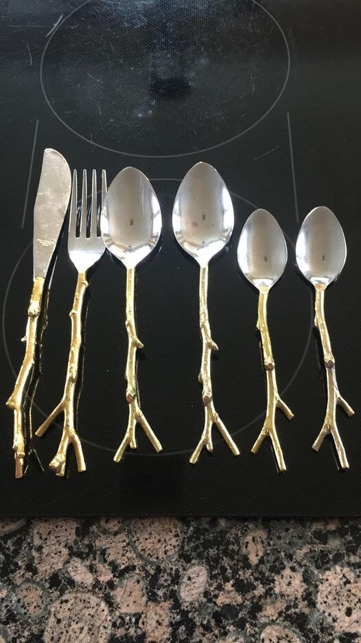 6 pcs Pier 1 Imports ARBOR GOLDEN Stainless Gold Twig Branch Flatware | eBay