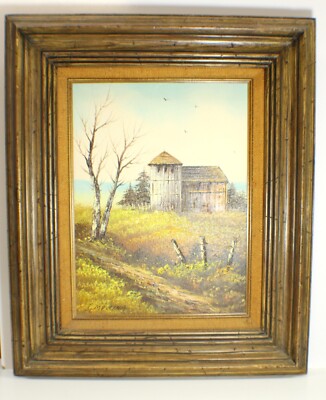 Vintage Landscape Farmhouse Scene Oil Painting On Canvas Signed J ...