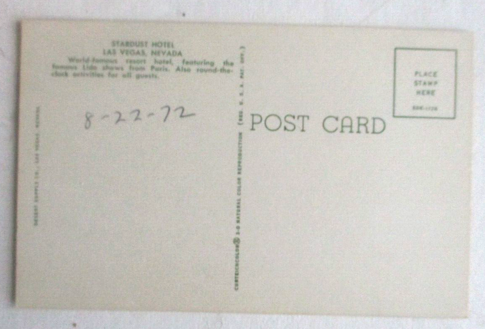 Vintage 1970s chrome postcard of long gone STARDUST HOTEL, LAS VEGAS | eBay