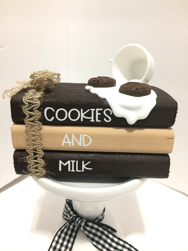 Cute COOKIES & MILK Wooden Book Stack Tiered Tier Tray / Shelf Sitter ...