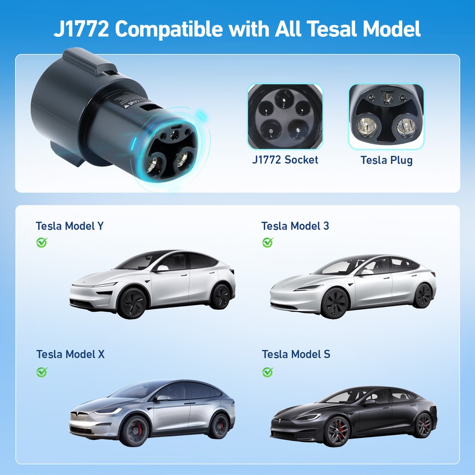 SAE J1772 to Tesla Adapter 240V 80A AC Charging Adapter for Tesla Model ...