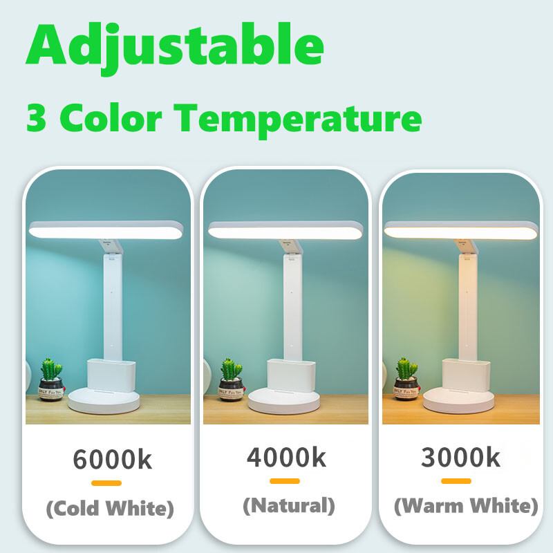 LED Desk Lamp Swing Arm Adjustable Lamp w/ Pen Box Eye-Caring Reading ...