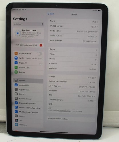 Apple iPad Air 4th Gen 64GB Wi-Fi + Cellular A2324 - MYJ12LL/A | eBay