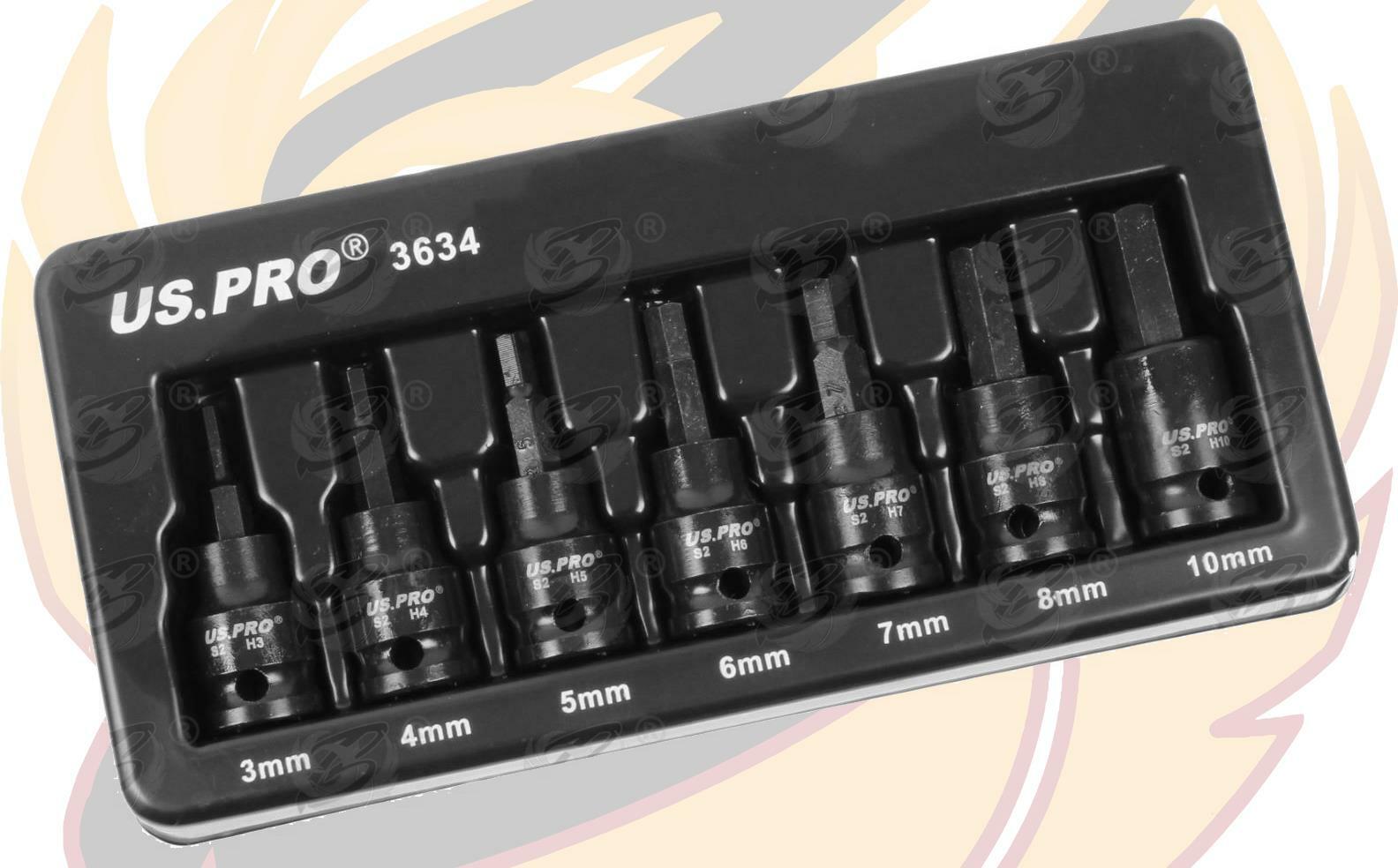 US PRO IMPACT HEX BIT Sockets Set 3/8" Drive Impact H3 To H10 Allen Key ...