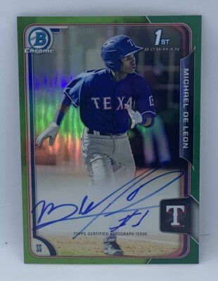 2015 1st Bowman Chrome Michael De Leon Rangers Green Refractor Auto 41/ ...