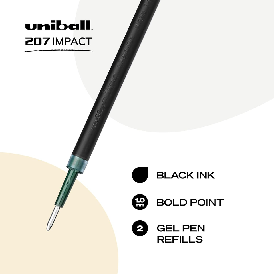 Uniball Signo 207 Impact Stick Gel Pen Refill, 2 Black Pen Refills, 1 ...