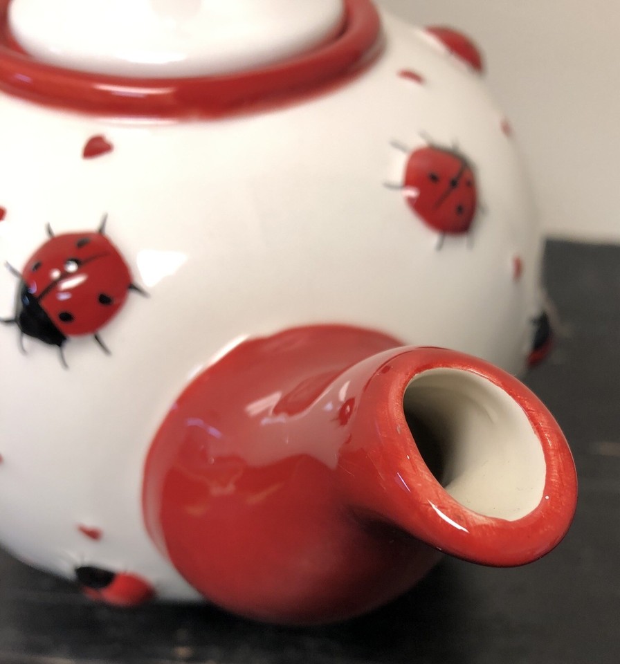 Burton And Burton Ladybug Teapot Red White Raised Hearts And Ladybugs ...