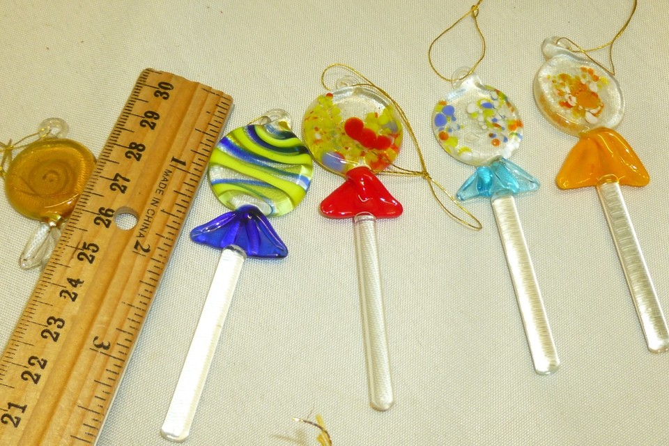Vitg MURANO STYLE Hand Blown Art Glass Wrapped Candy Lollipop ORNAMENTS ...