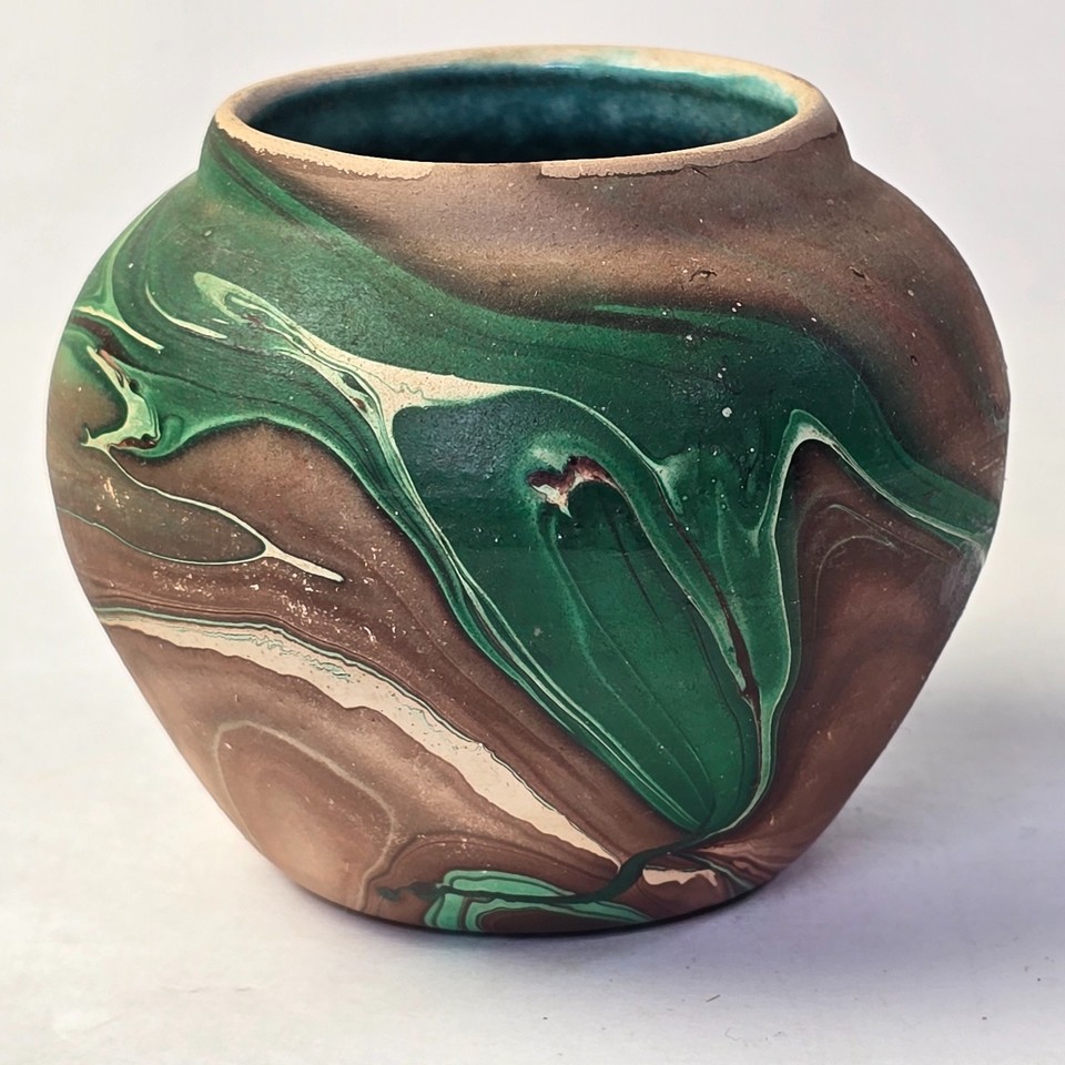 Vintage Painted Desert Pottery Swirl Mini Vase Brown Green Marbled ...