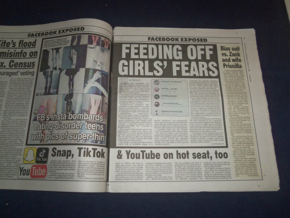 2021 OCTOBER 27 NEW YORK POST NEWSPAPER - FACEBOOK EXPOSED INSTAGRAM ...