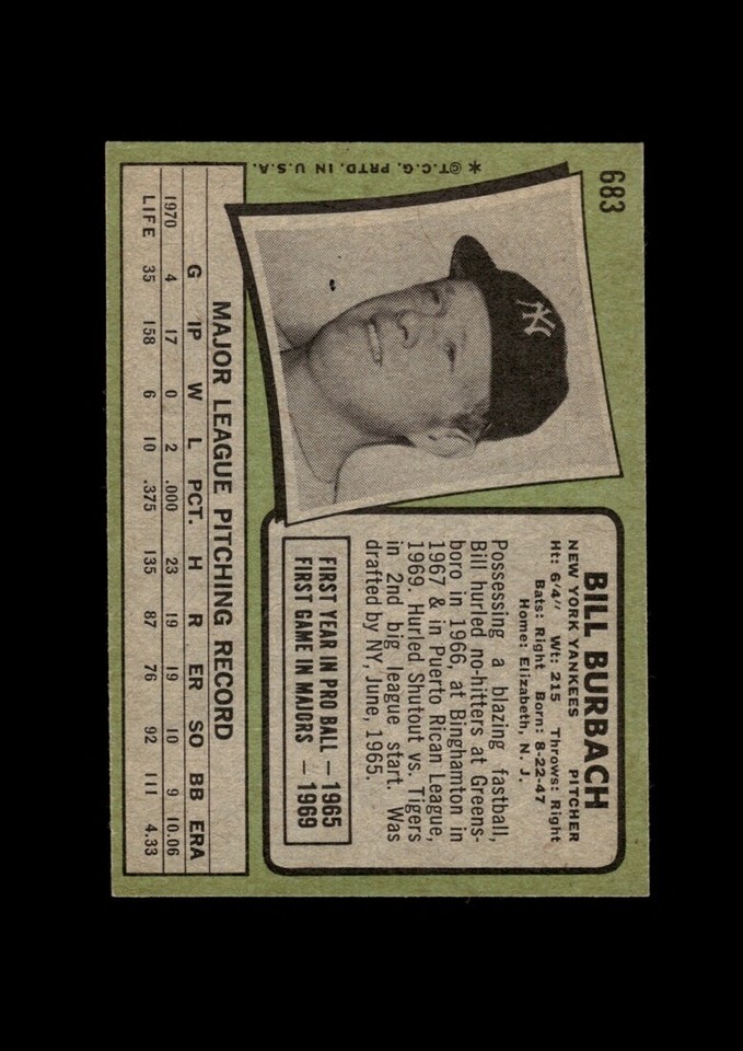 1971 Topps Set-Break #683 Bill Burbach EX-EXMINT *GMCARDS* | eBay