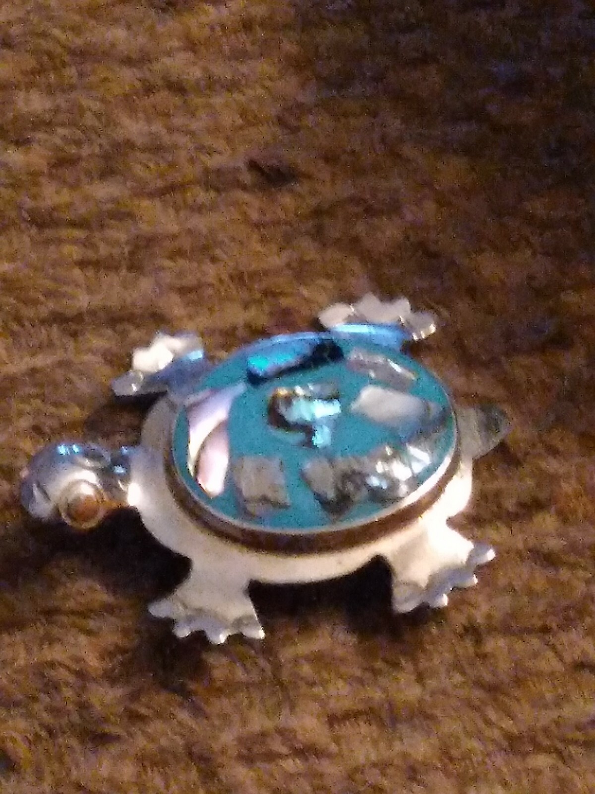 VTG ALPACA MEXICO TURTLE PIN Abalone Shell & Turquois… - Gem