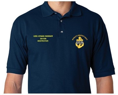 USS JONAS INGRAM *DD-938 DESTROYER*POLOS* EMBROIDERED.OFFICIALLY ...