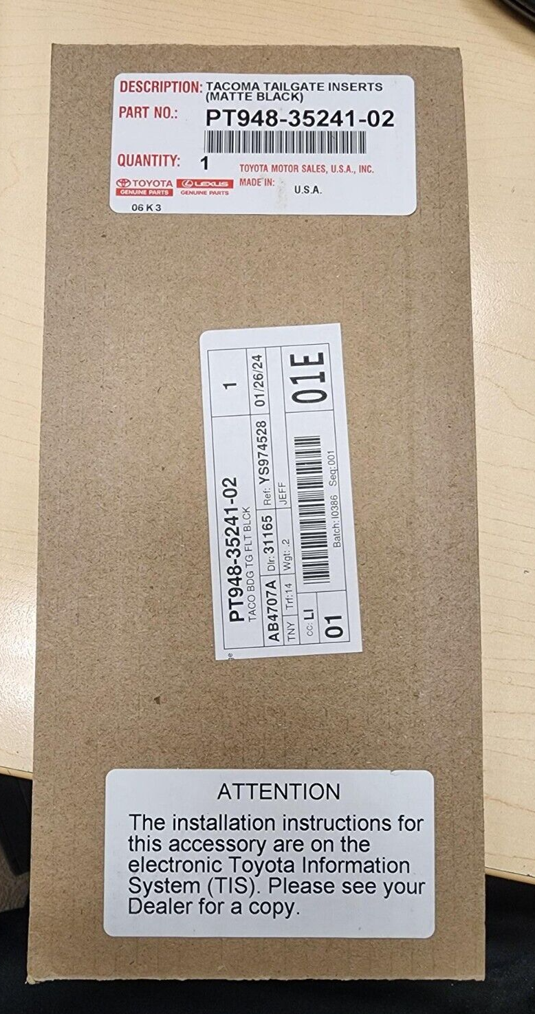 2024 2025 Toyota Tacoma Matte Black Tailgate Insert PT948-35241-02 ...