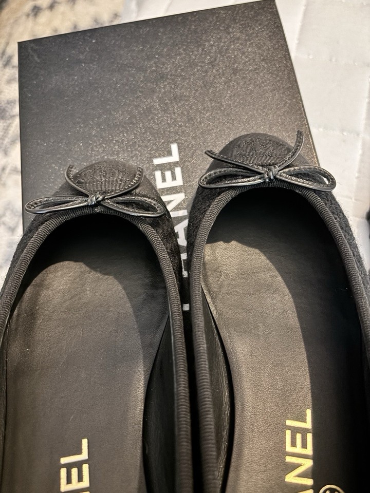 CHANEL 24B Tweed And Grosgrain Ballet Flats, 36.5 | eBay